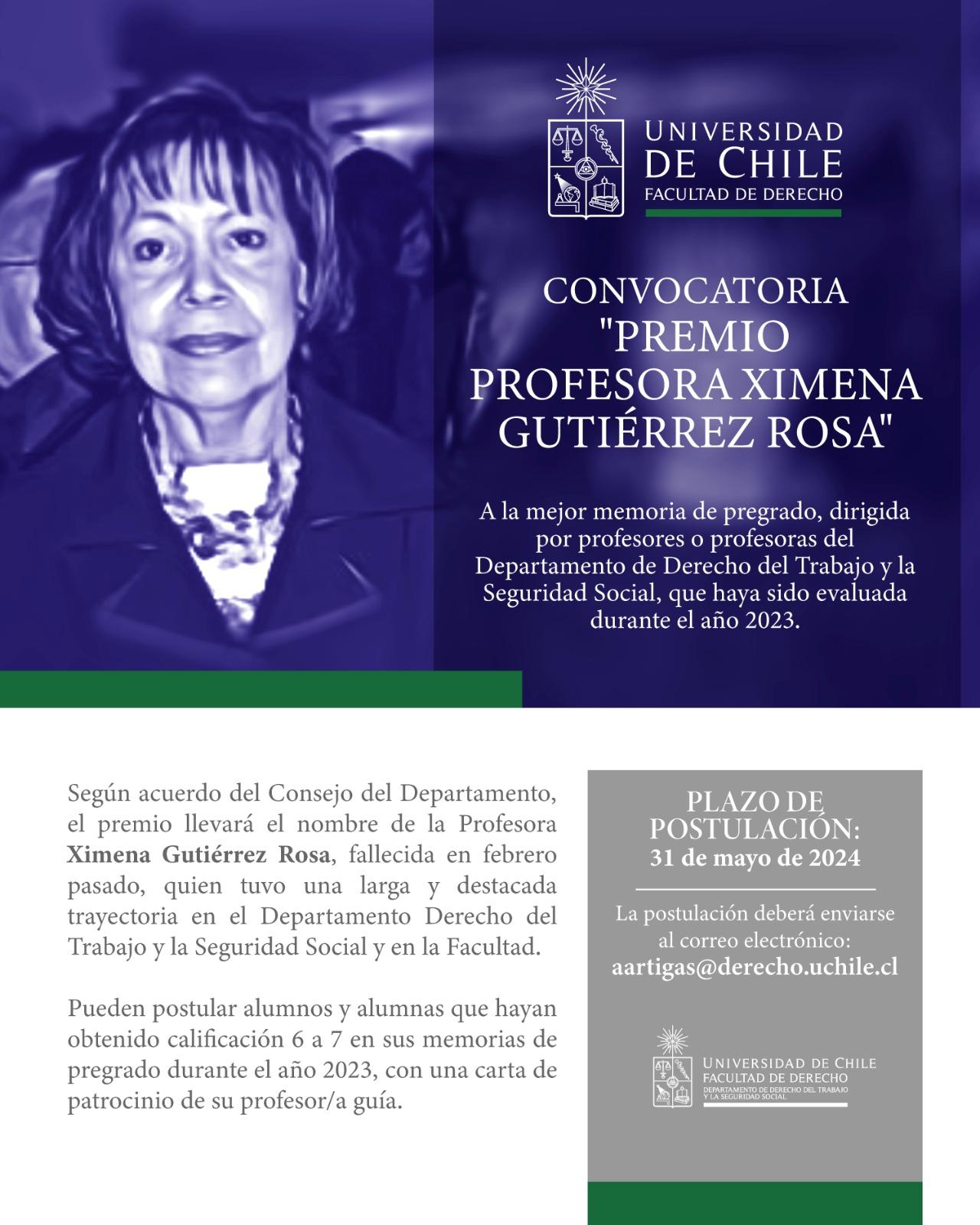 Convocatoria Premio profesora Ximena Gutiérrez Rosa - Facultad de ...